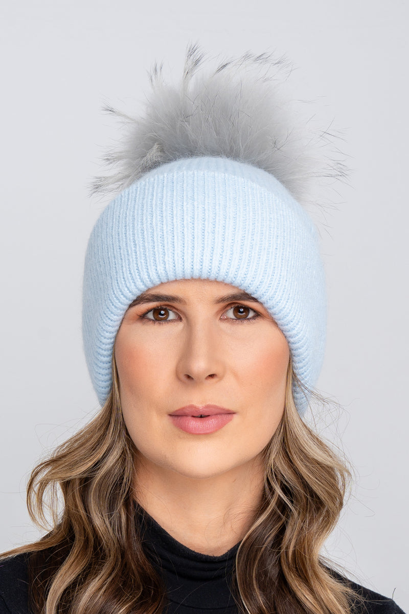 The Kensington Ice Blue Angora/Cashmere Mix Fur Bobble Hat – The Fur ...