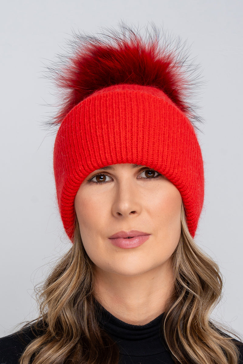 The Kensington Scarlet Red Angora/Cashmere Mix Fur Bobble Hat – The Fur ...