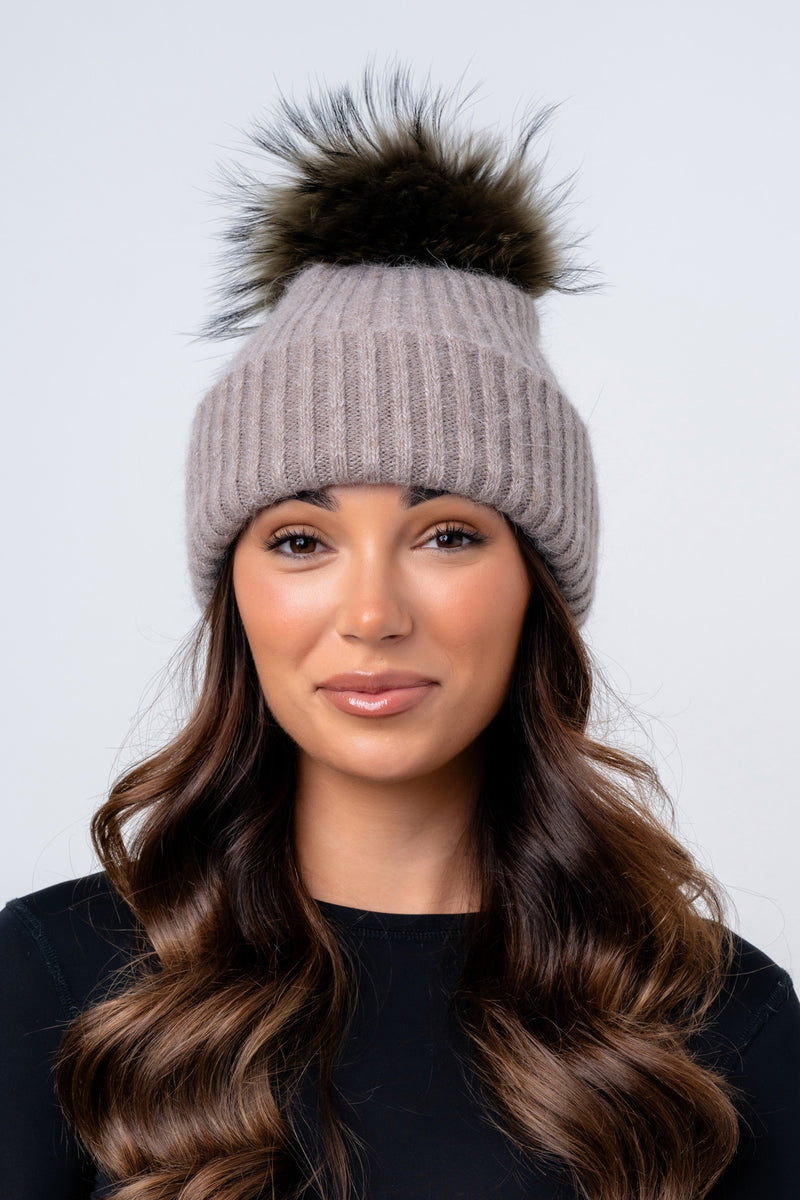 The Chelsea Soft Fawn Angora Double Knit Fur Bobble Hat – The Fur ...