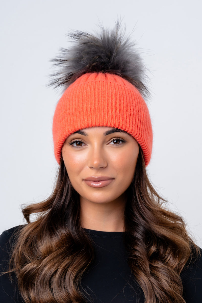 The Soho Coral Orange Angora Wool Fur Bobble Hat – The Fur Bobble Shop